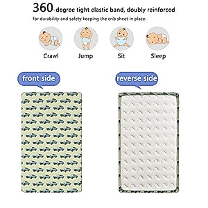 Cars Themed Fitted Crib Sheet,Standard Crib Mattress Fitted Sheet Soft & Stretchy Fitted Crib Sheet-Baby Sheet for Boys Girls, 28“ x52“,Pistachio Green Almond