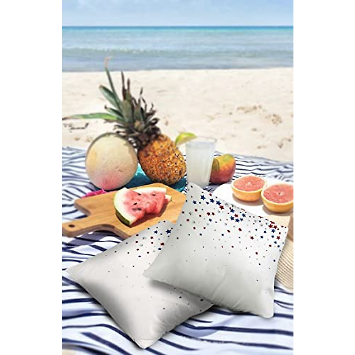 Outdoor Pillows 18x18 Waterproof Outdoor Pillow Covers, Memorial Independence Day Polyester Throw Pillow Covers Garden Cushion Decorative Case for Patio Couch Decoration Set of 2, Patriotic Star