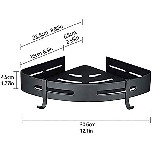 Bathroom Shelves Corner Shelf Shower Caddy, Wall Mounted Shower Shelving, 2-Tier Kitchen Racks Shower Organizer Basket with 4 Movable Hooks, Aluminum Storage Rack,Black