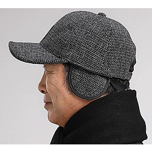 KorhLeoh Men's Winter Baseball-Cap with Ear Flaps - Women Winter Hat with Brim Earflap Fitted Hat Warm Outdoor Running Hat Grey