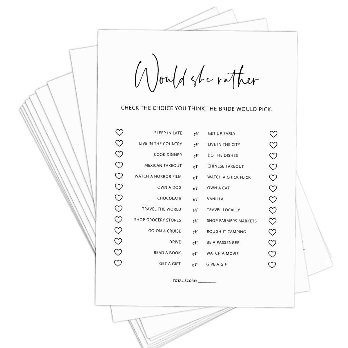 GardenCity Bridal Shower Games, Would She Rather Bridal Shower Game For 50 Guests, 50 Cards - Minimalist (Would She Rather)