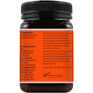 Wedderspoon Raw Premium Manuka Honey, KFactor 16, 17.6 Oz, Unpasteurized, Genuine New Zealand Honey, Traceable from Our Hives to Your Home