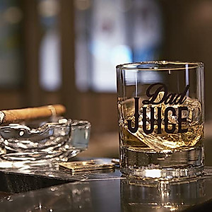 Dad Juice Funny Whiskey Glass Gift for Dad, Unique Gag Birthday, Fathers Day, Christmas, Gifts Idea for Men, New Dad from Son, Daughter, Kids, Wife, Old Fashioned Bourbon Rocks Glass for Dad, 11oz
