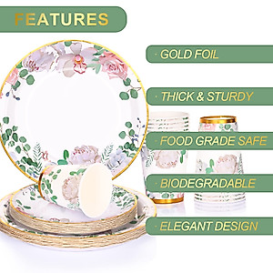Floral Party Decorations Bridal Shower Plates and Napkins Sets for 24 Guest-Tea Party Themed Decorations,Floral Party Paper Plates,Cups,Nakpins for Baby Shower,Birthday,Wedding Tea Party Supplies