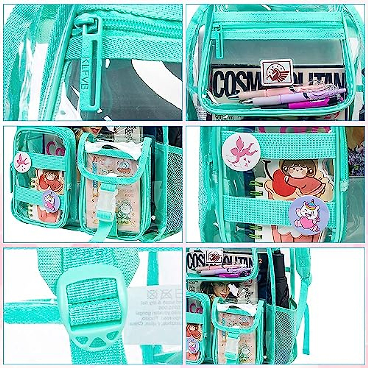 Clear Backpack for Girls Women, Heavy Duty PVC Transparent BookBag, Cute See Through School Bags for Teens Elementary - Green