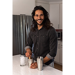 Professional Bartender Kit and Cocktail Shaker 27 Piece Kit - Bar Accessories - Mixology Bartender Kit, Barware Kit Including Wooden Muddler, Jigger, Strainers and Martini Tool, Canvas Carrying Bag