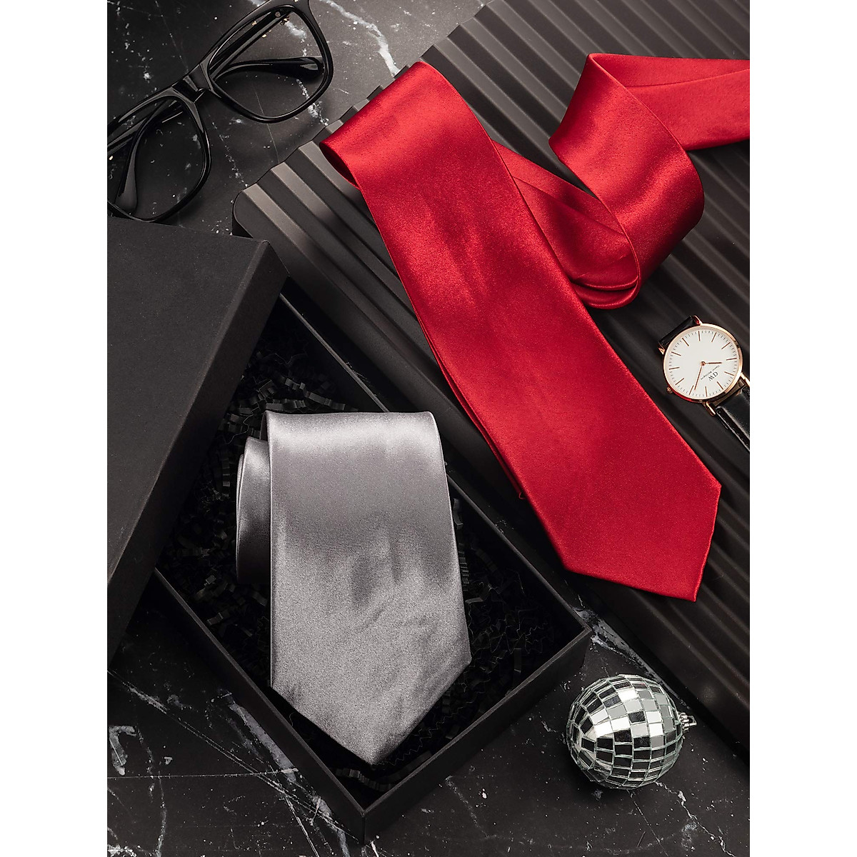 SATINIOR 9 Pieces Men's Slim Tie Skinny Necktie Solid Color Tie Retro Classic 3 Inches Skinny Ties, Multicoloured, One Size