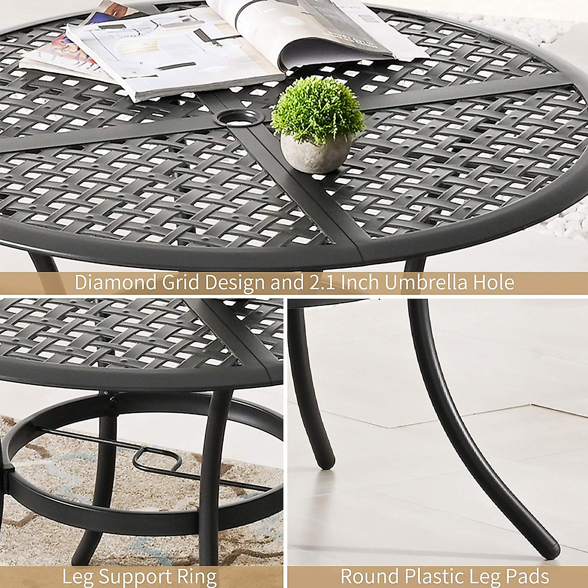 PatioFestival Patio Dining Set Outdoor Furniture Swivel Rocker Chairs Round Metal Table Sets with All Weather Frame (5Pcs, Beige)