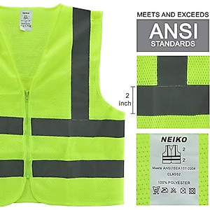 Neiko 53956A High-Visibility Safety Vest with Reflective Strips for Emergency, Construction, and Safety Use, Neon Yellow, Medium