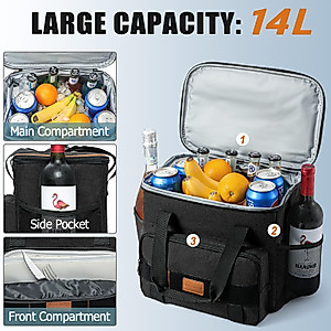BLUEFATTY Small Cooler Bags 14L Soft Sided Cooler Leakproof Large Insulated Lunch Box Cooler Collapsible Beach Cooler Camping Cooler for Picnics, Road Trips, Kayaking and Grocery Shopping(Black)