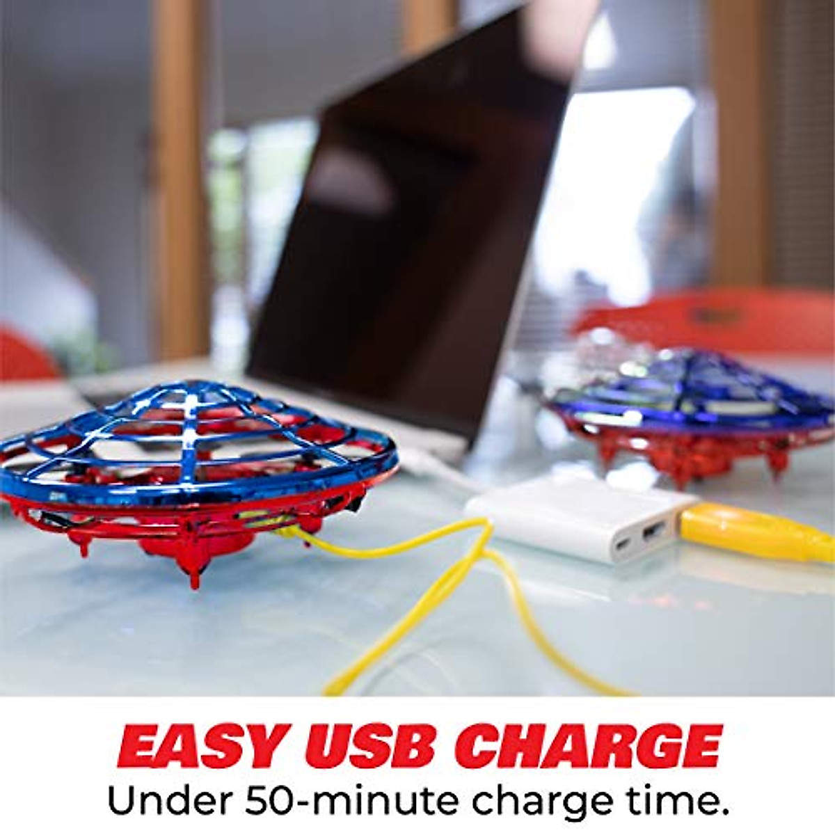 Force1 Scoot Combo Hand Operated Drone for Kids or Adults - Hands Free Motion Sensor Mini Drone, Easy Indoor Rechargeable UFO Flying Ball Drone Toy for Boys and Girls (Red/Blue)