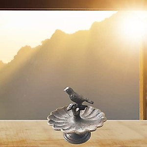 Comfy Hour 6" Cast Iron Heavy Duty Solid Pedestal Bird Bath/Feeder for Garden Decoration, Brown, Spring in Garden Collection