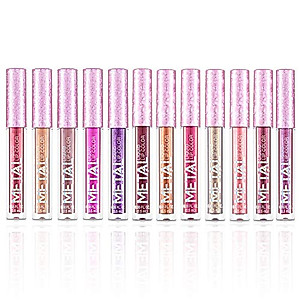 Glitter Shimmer Liquid Lipstick Set 12 Colors Shinning and Long Lasting Waterproof Colourful Lip Gloss Set (12 PCS)