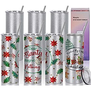 Wzaytia Glitter Sublimation Tumblers 20 Oz Skinny Straight, 8 Pack Sublimation Glitter Skinny Tumbler Blanks, Insulated Stainless Steel Tumbler, Silver