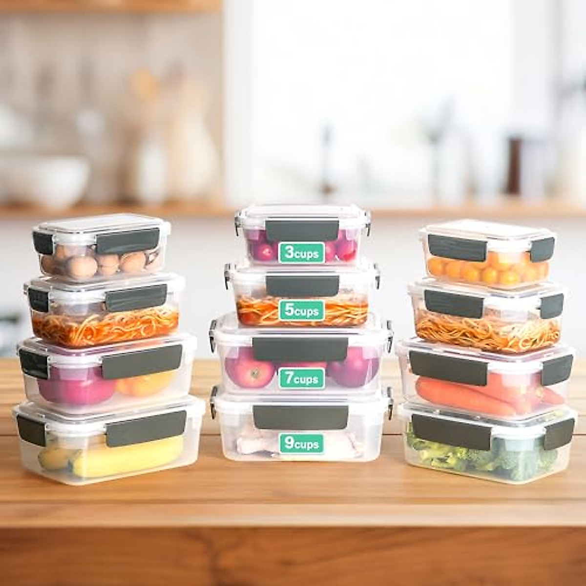 YORY 3/9 cup Plastic Food Storage Containers with Lids Nestable Freezer Dishwasher Safe Rectangle Meal Prep Container Set,10-Pack