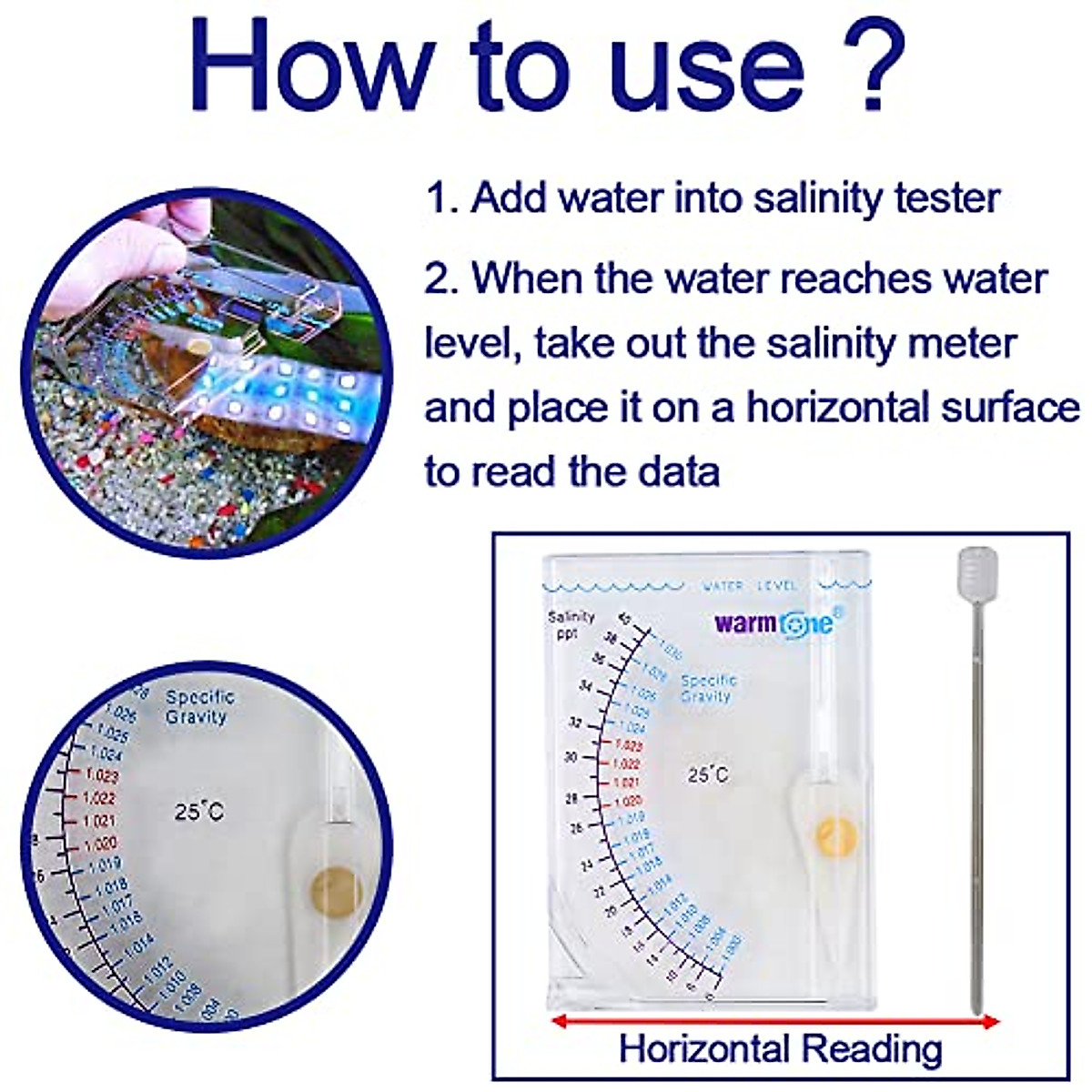 Abnaok Salinity Tester, Sea Specific Gravity Test for Fish Tank Pond Water Saltwater Freshwater, Accurate Automatic Hydrometer