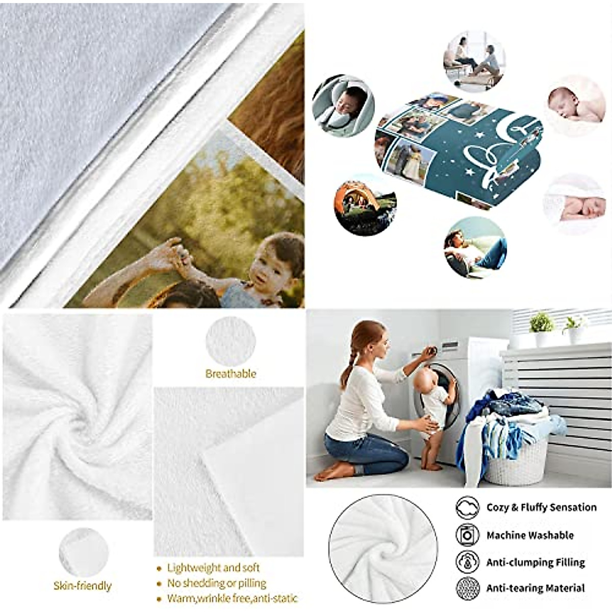 Custom Picture Blanket Personalized, Super Soft Cozy Throw Blanket Gifts for Valentine's, Mother's Day, Father's Day, Christmas, 50"x60"