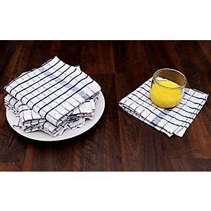 AMOUR INFINI Grid Terry Dish Cloth | Set of 8 | 12 x 12 Inches | Low Lint, Super Soft and Absorbent |100% Cotton Dish Rags | Perfect for Household and Commercial Uses | Blue