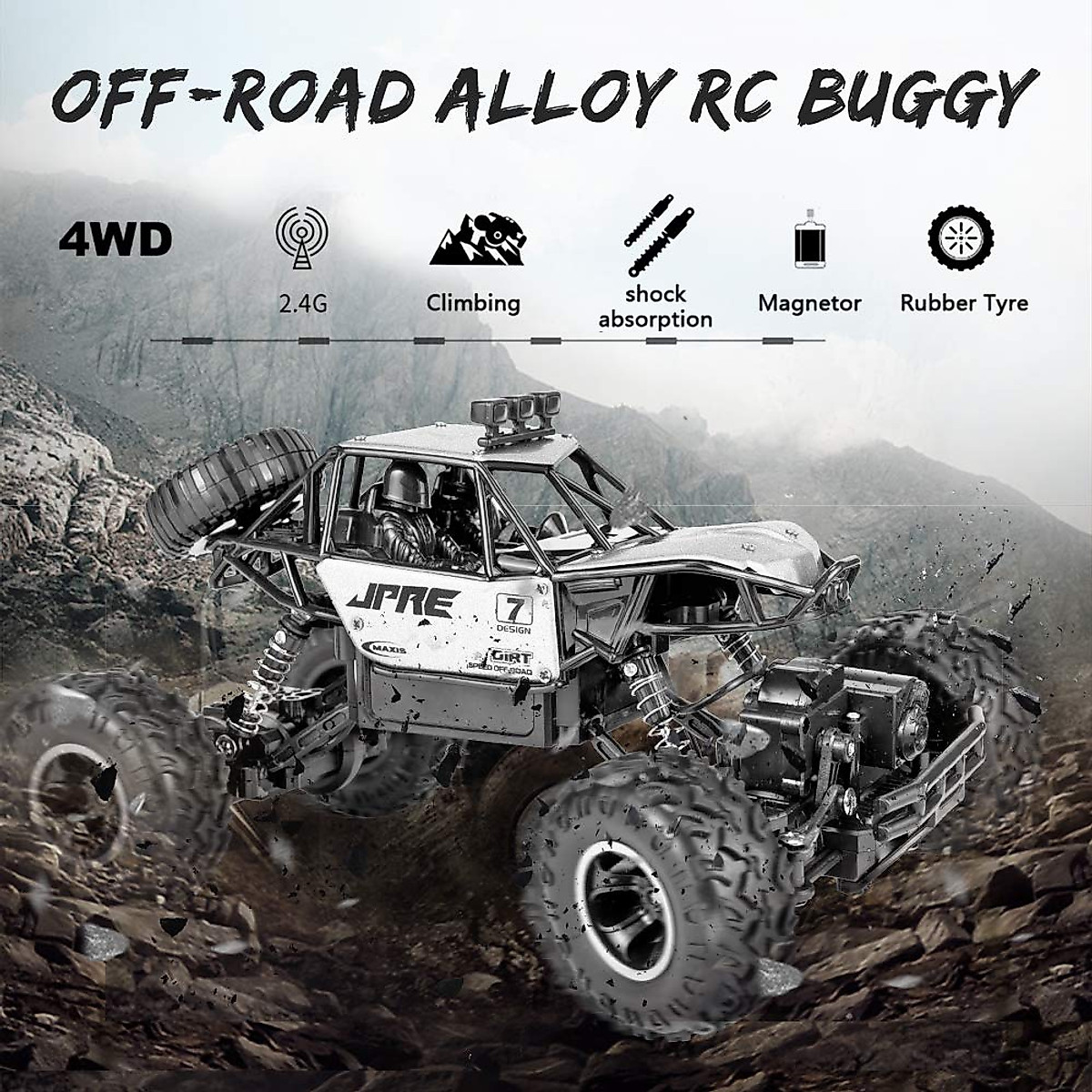GoolRC 1/16 Alloy RC Car, 2.4GHz Remote Control Buggy, 4WD Off-Road Rock Crawler, 15km/h High Speed Climbling Truck Car RTR for Kids (Silver)