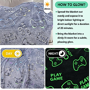 KIRMIKU Glow in The Dark Blanket for Boys, Gamer Blanket Gifts for Kids, Game Controller Throw Blanket for Home Decor, Soft Warm Blanket Toys Birthday Gifts for Teens Men Boyfriend 50"x60"