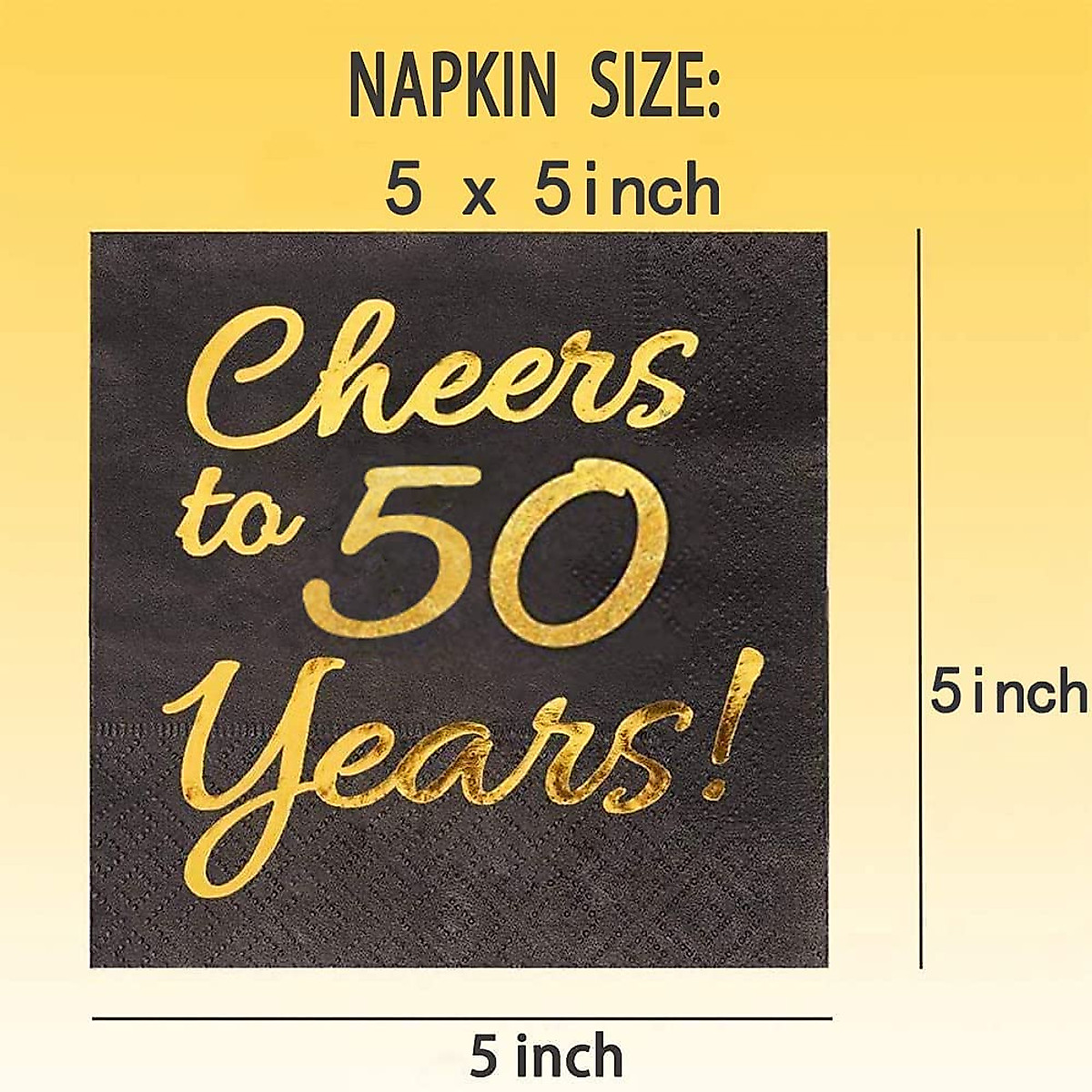50th Birthday Decorations Men - 50PK - Cheers to 50 Years Napkins 50th Anniversary Decorations 5x5 Inches, Disposable Cocktail Napkins Paper for 50th Wedding Anniversary Decorations Black and Gold