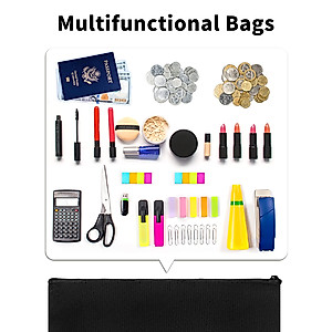 JARLINK 16 Pack Blank Canvas DIY Craft Pencil Case with Zipper, Multipurpose Traveling Toiletry Pouch Bags for School, Makeup, Cash, Office, Bill, Receipt Storage, 8.3’’ x 4.6’’ Inch (Black)