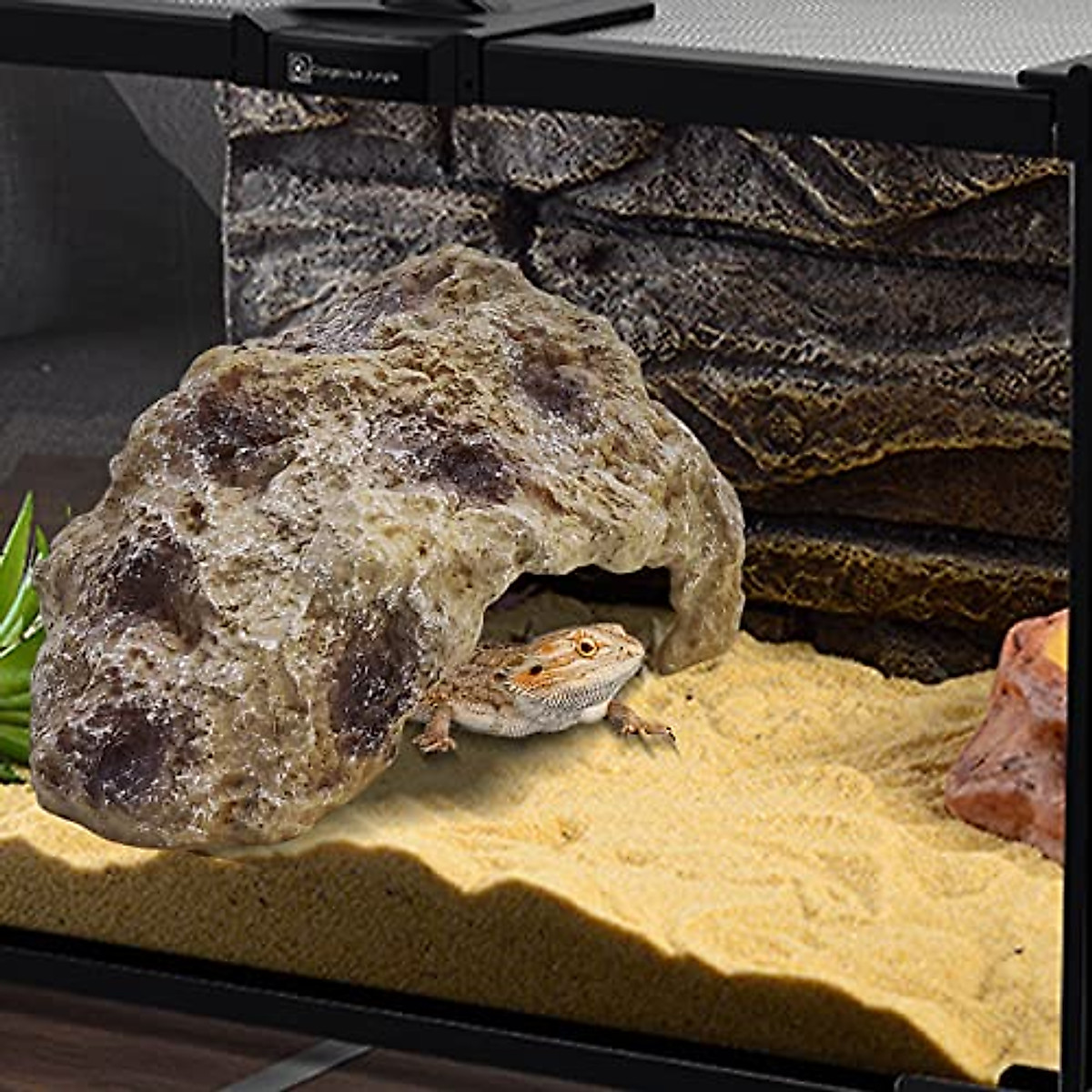 Hamiledyi Reptile Resin Hide Cave Lizard Simulated Rock Hides Bearded Dragon Habitat Hideout Decor for Snake Gecko Turtle Hermit Crab Chameleon Shelter Decoration (M)