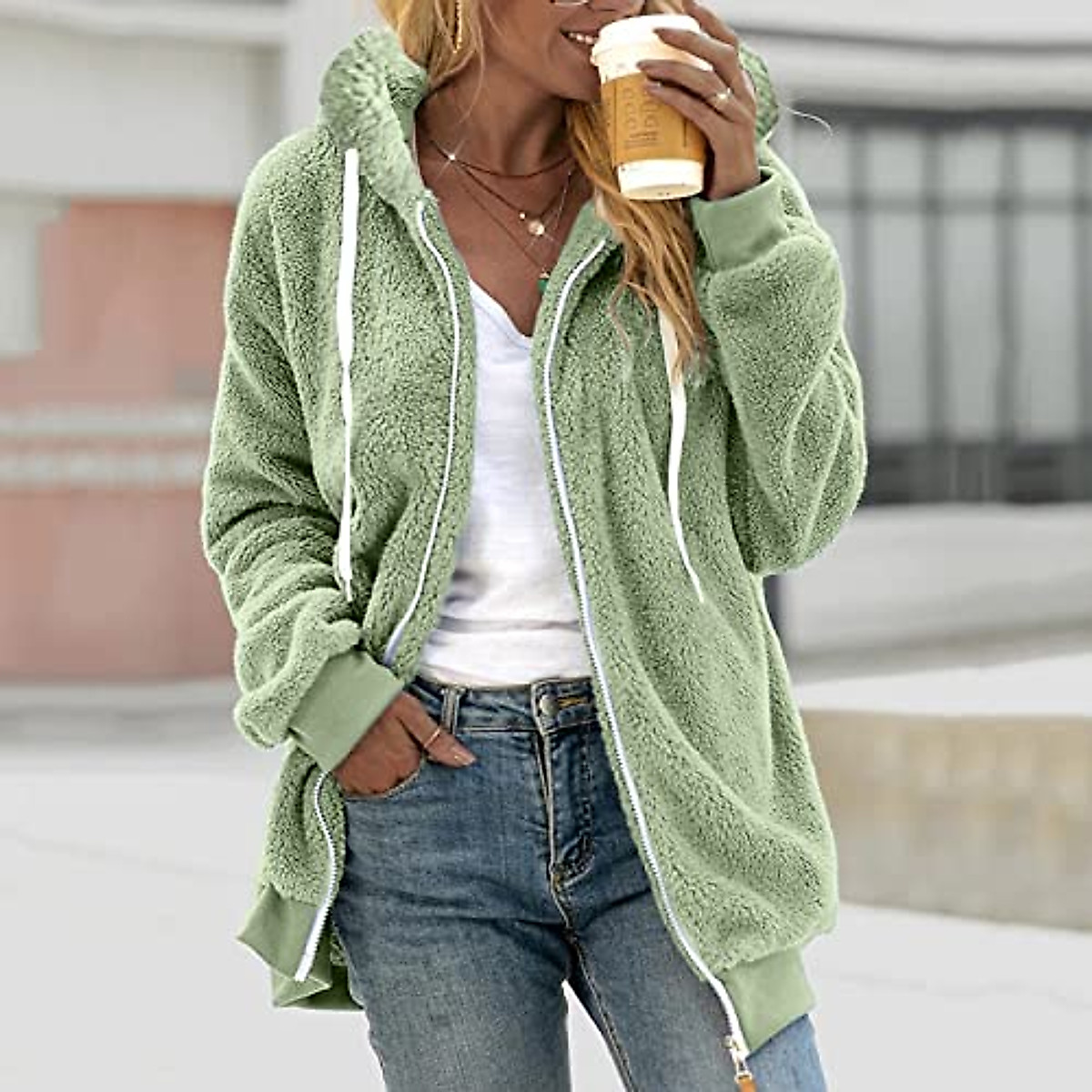 Winter Clothes for Women Plus Size, Coats for Women, Winter Jackets for Women Warm Lightweight Fleece Plush Zipper Hooded Jacket Comfy Coats Green
