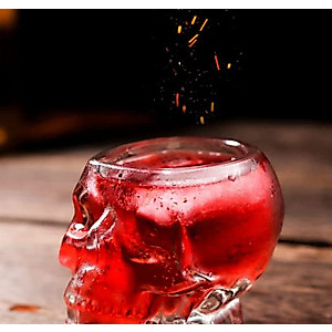 HOAZIACEHN Skull Shot Glasses 2PCS, Crystal Skeleton Cup Halloween Drinkware Supplies, Skull Shaped Clear Glass Cup For Halloween Party Bar (80ml)