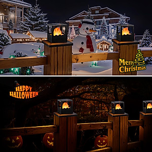 Viewsun 10 Pack Solar Flame Post Lights Outdoor, Solar Powered Fence Post Cap Lights, High Brightness Flickering Flame Lighting for Christmas, Fits 4x4, 5x5 or 6x6 Wooden Posts, for Yard Deck or Patio