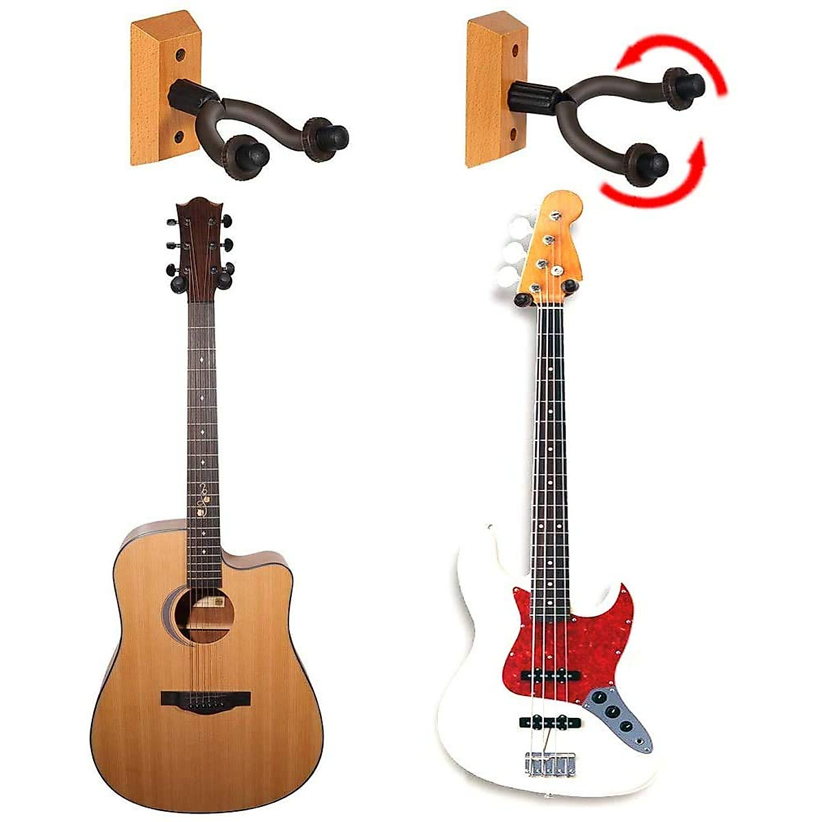 Lejoy Guitar Hangers Wall Mounts Holder Stand for Acoustic Electric Guitar Bass Ukulele-Beech wood （2-pack)