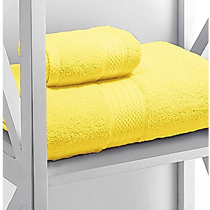 GLAMBURG 6 Piece Towel Set, 100% Combed Cotton - 2 Bath Towels, 2 Hand Towels, 2 Wash Cloths - 600 GSM Luxury Hotel Quality Ultra Soft Highly Absorbent Towel Set for Bathroom - Lime Yellow
