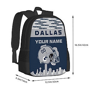 Quzeoxb Custom Dallas Backpack, Personalized Laptop Backpack Custom Name and Number Football Gift for Men Boys Girls