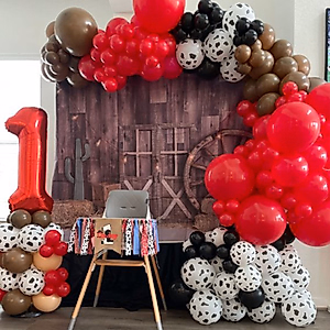 157Pcs First Rodeo Balloon Garland Arch Kit - First Rodeo Party Decorations Backdrop with Black Red Khaki Cow Printed Balloon for CowBoy Themed Party Baby Shower Farm Birthday Party Decorations