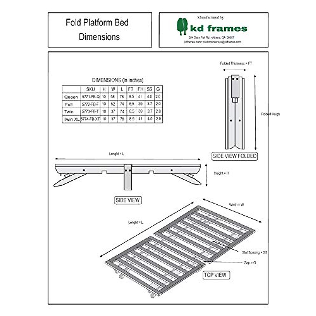 KD Frames Fold Platform Bed - Full