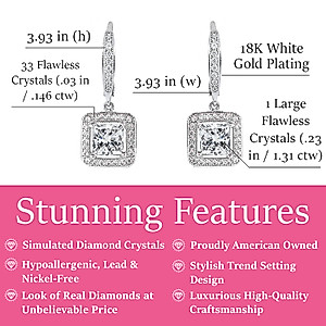 Cate & Chloe Ivy 18k White Gold Dangle Earrings | Princess Cut Cubic Zirconia Earrings, Women's Drop & Dangle Earrings, Halo Silver Earring Set, Hypoallergenic Earrings Fashion Jewelry