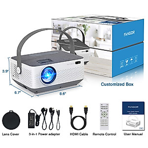 WiFi Projector Bluetooth 8400mAh Battery, Rechargeable Portable Home Projector, FANGOR 1080P Supported Movie Projector with Sync Smartphone Screen via WiFi/USB Cable, Compatible with iPhone, Laptop