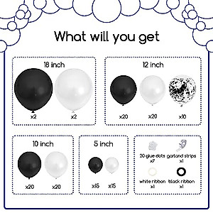 COKAOBE Black and White Balloon Garland Arch Kit, 124pcs White Black Confetti Latex Balloons for Baby Shower Birthday Graduation Wedding Engagements Anniversary Celebrations Party Decorations