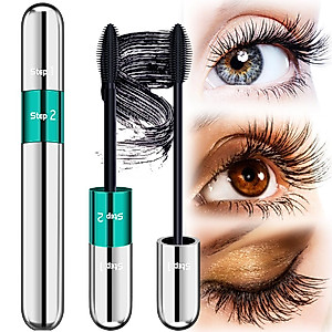 4D Silk Fiber Mascara - 2 in 1 Mascara Black Length 5x Longer,Natural and False Effect Look in One Long Lasting Mascara Makeup for Women