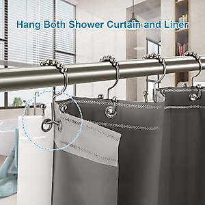 TENOVEL Shower Curtain Hooks Rings, Double Sided Shower Hooks Rust Proof for Bathroom Shower Rods Curtains, Durable Stainless Steel Bathroom Shower Curtain Hangers, Brushed Nickel, Set of 12