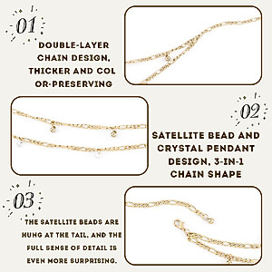 ELABEST Layered Waist Chain Crystal Gold Beads Belly Chain Beach Bikini Body Chains Accessories Jewelry for Women and Girls (39.4+7.8in（100+20cm）)