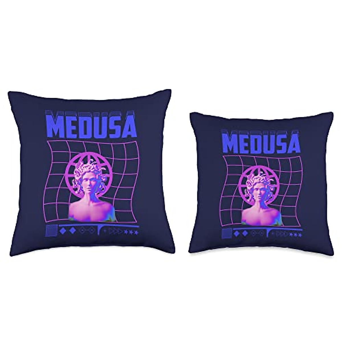 Greek Mythology Vaporwave Aesthetic Medusa Synthwave Y2K Medusa Gorgon Greek Statue Throw Pillow, 16x16, Multicolor