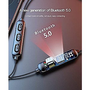 Wireless Stereo Earbuds – Neck Hanging Type Sports，HiFi Bass Stereo Running Headphones，Bluetooth 5.0，Call Function, Voice Control, Power Display,12 Hours Play Time, Built-in Microphone (Black) (BLACK)