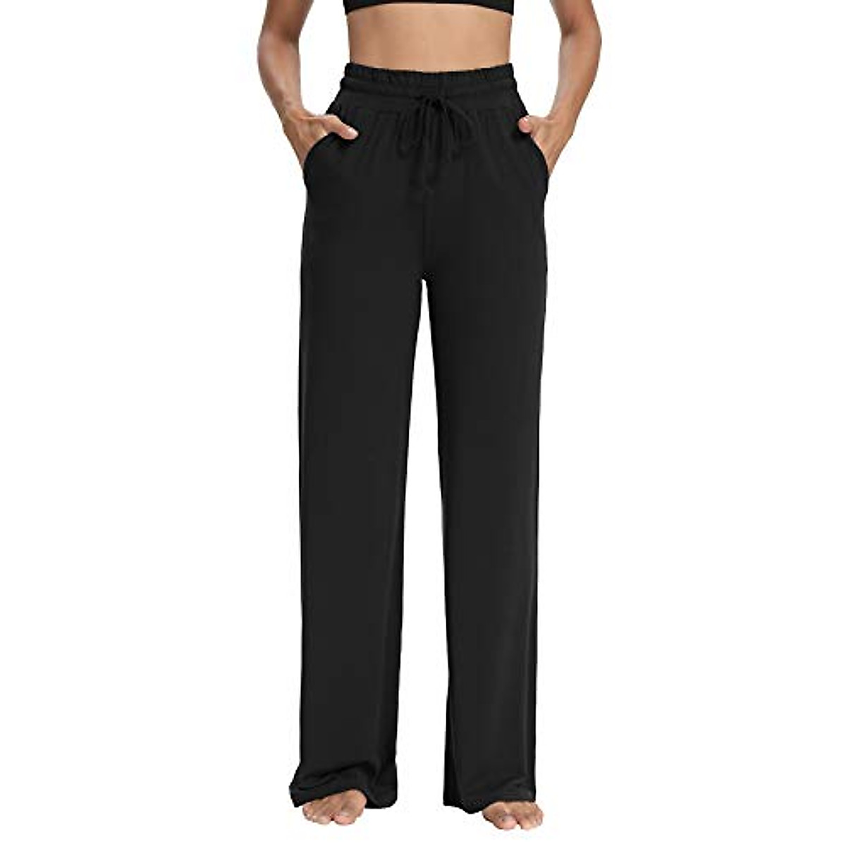 Sarin Mathews Womens Yoga Sweatpants Wide Leg Lounge Pajamas Pants Comfy Drawstring Workout Joggers Pants with Pockets Black 2XL