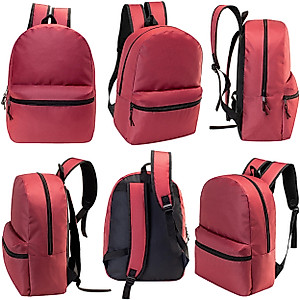 Moda West Wholesale Classic 15 Inch Basic Backpack in 12 Assorted Colors - Bulk Case of 24 Bookbags