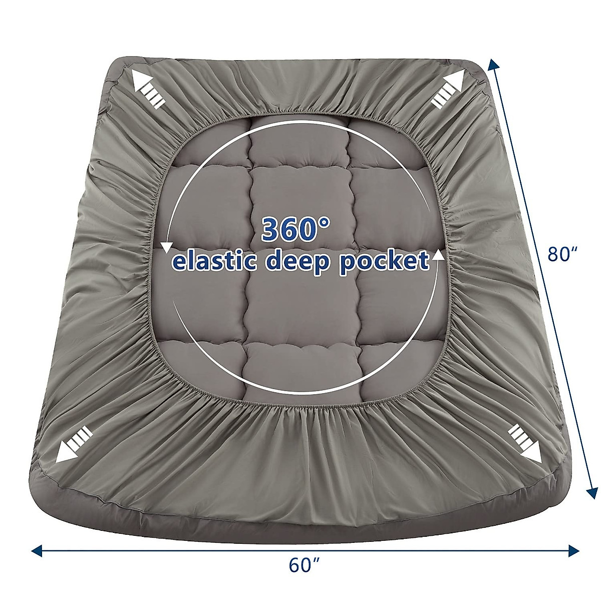 Marine Moon Mattress Topper Queen, Marine Moon Cooling Bed Topper Cover, Thick Soft Pillow Top Mattress Pad, Plush Hotel Down Alternative Mattress Topper with 8-21" Deep Pocket, Grey