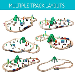Maxim 50pc Mountain Train Set Set for Toddler with Double-Side Train Tracks Fits Brio, Thomas, Melissa and Doug, Kids Wood Toy Train for 3,4,5 Year Old Boys and Girls