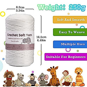 Crochet Yarn, 250g/8.81oz Yarn for Crocheting, 328 Yards Cotton Yarn for Crocheting Easy Yarn with Stitch Markers, Blunt Needles Chunky Thick Cotton Nylon Blend Yarn for Crocheting-White