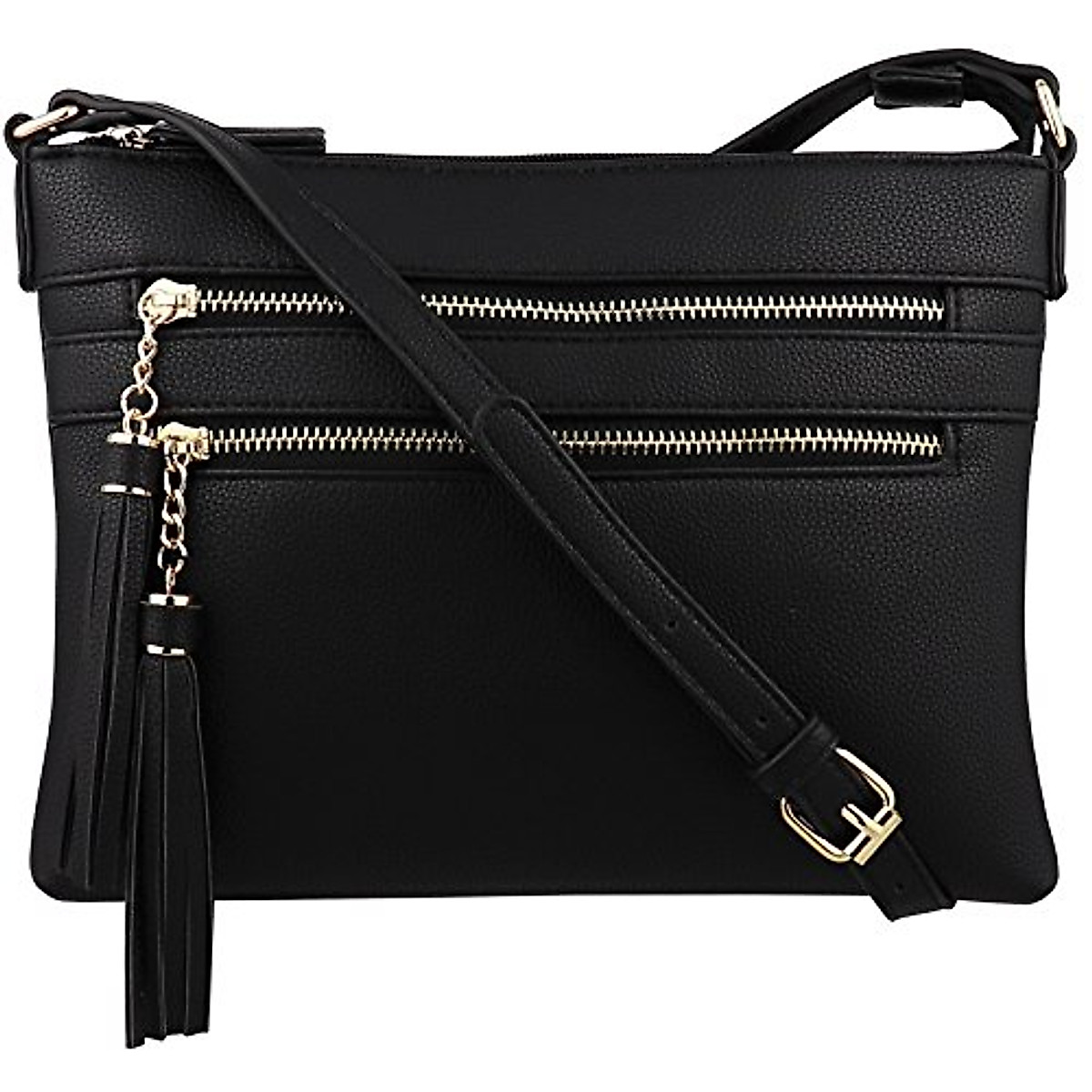 B BRENTANO Vegan Multi-Zipper Crossbody Handbag Purse with Tassel Accents (Black 1)