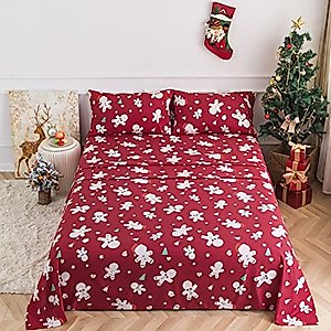 KACEMOO Twin Size Christmas Sheet Set Soft 1800 Thread Count Christmas Sheets Printed Bed Sheets, Deep Pocket Warm Sheet Winter Holiday Sheets Machine Washable Patterned Double Brushed Bed Sheets